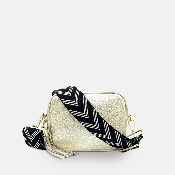 APATCHY LONDON Gold Leather Crossbody Bag With Black & Stone Arrow ...