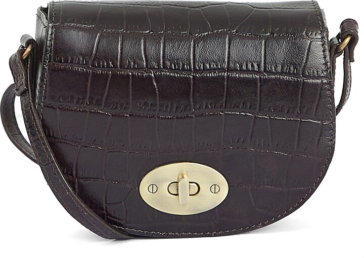 Barbour Eilein Croc Embossed Leather Saddle Crossbody Bag - ShopStyle
