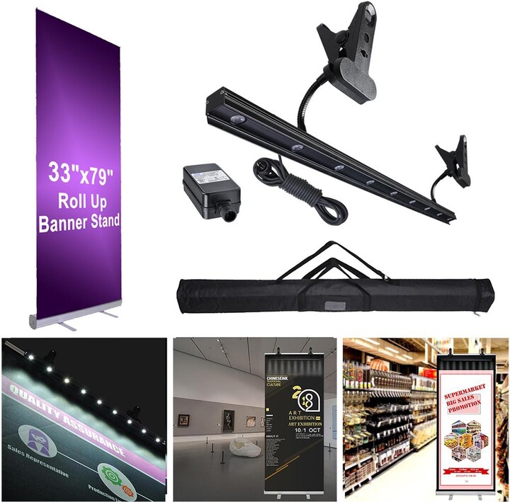 Yescom Aluminum 33x79" Retractable Roll Up Banner Stand Led Light Kit ...