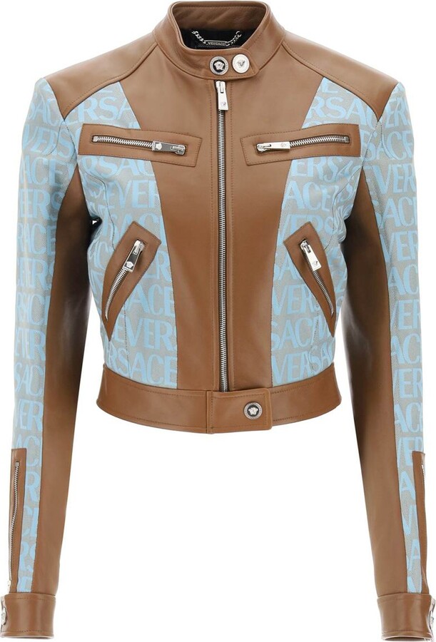 Versace 'versace allover' lamb leather biker jacket - ShopStyle