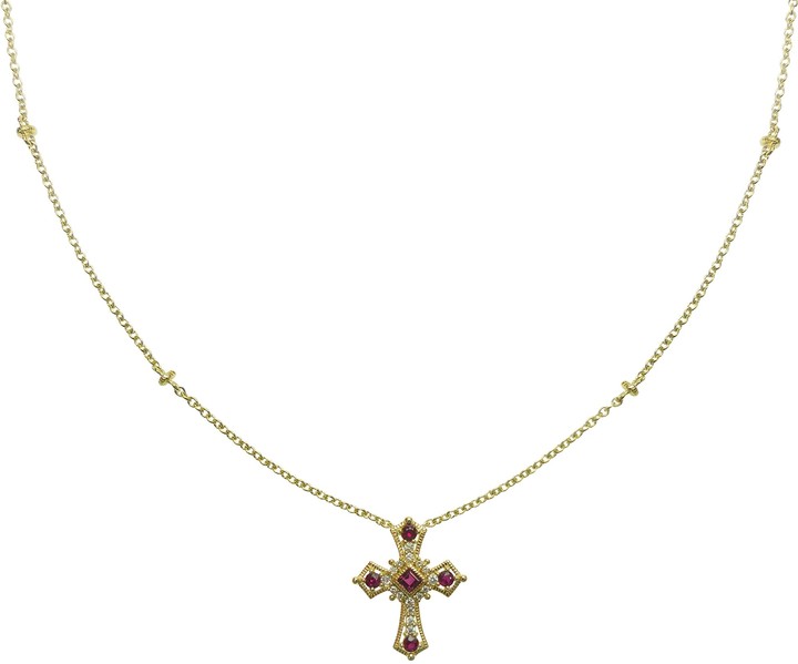 Judith Ripka 14K Gold Ruby & Diamond Cross Necklace - ShopStyle