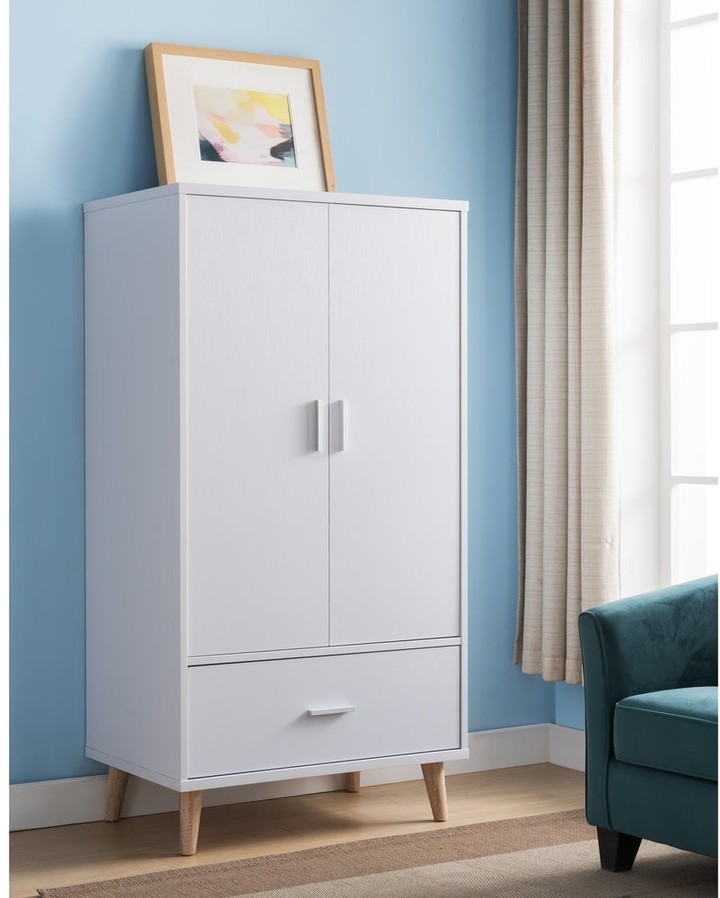 DH BASIC Scandinavian White Wardrobe Armoire with Bar Pulls by Denhour ...