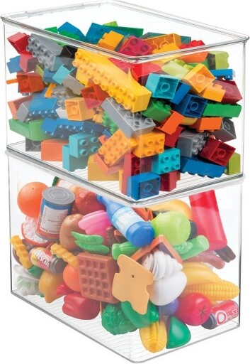 mDesign Tall Plastic Stackable Toy Storage Box with Hinge Lid, 2 Pack ...