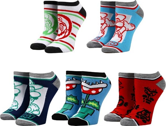Super Mario Bro Mario & Luigi Mixed Icon Women' 5-Pack Ankle Sock ...