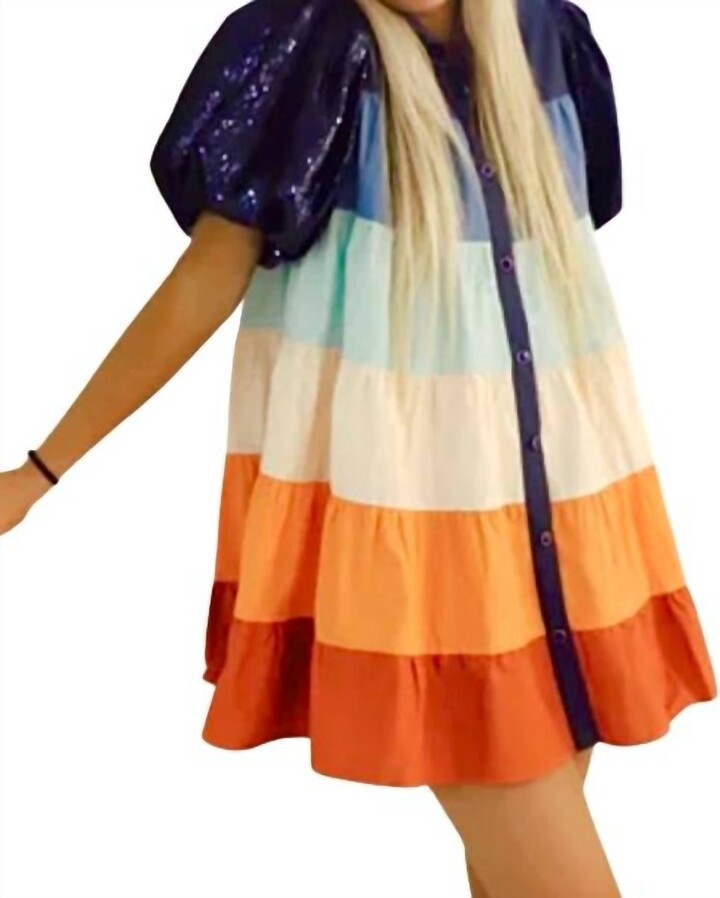 Queen Of Sparkles Multi Tiered Dress W/ Sequin Sleeves in Multi - ShopStyle