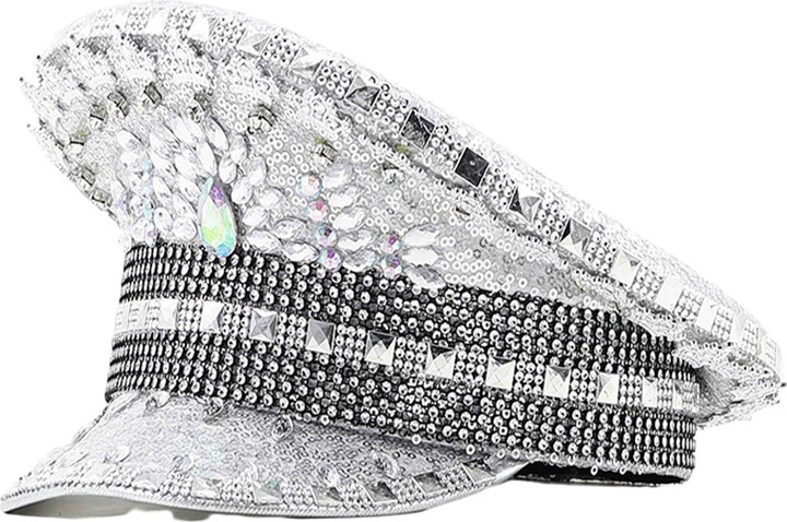 oueyfer Bride Hat for Dancing Party Glitter Fedora Cap Music Festival ...
