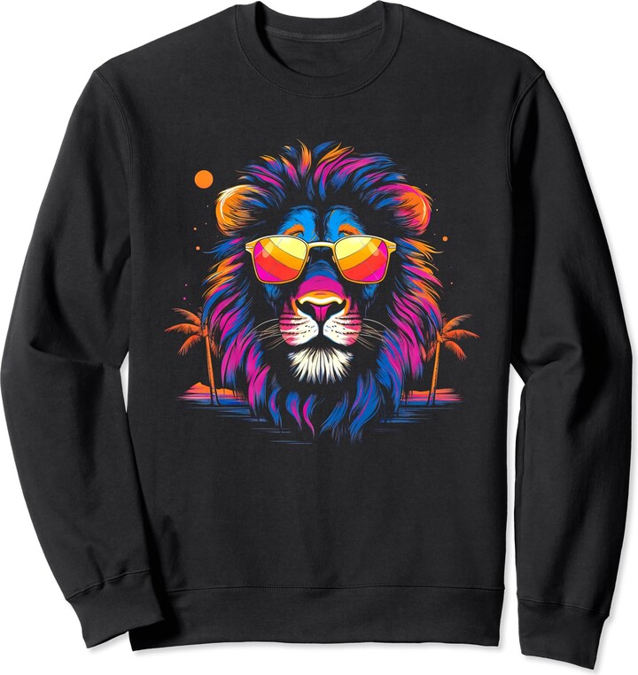 Cool Retrowave Lion Graphics 80's Synthwave Retro Wave Aesthetic Lion ...