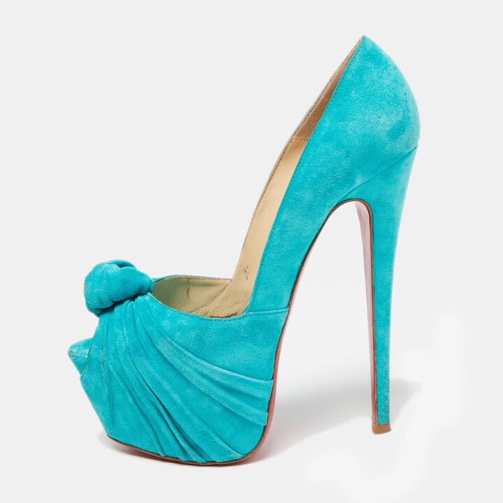 Christian Louboutin Turquoise Suede Lady Gres 20th Anniversary Peep-Toe ...