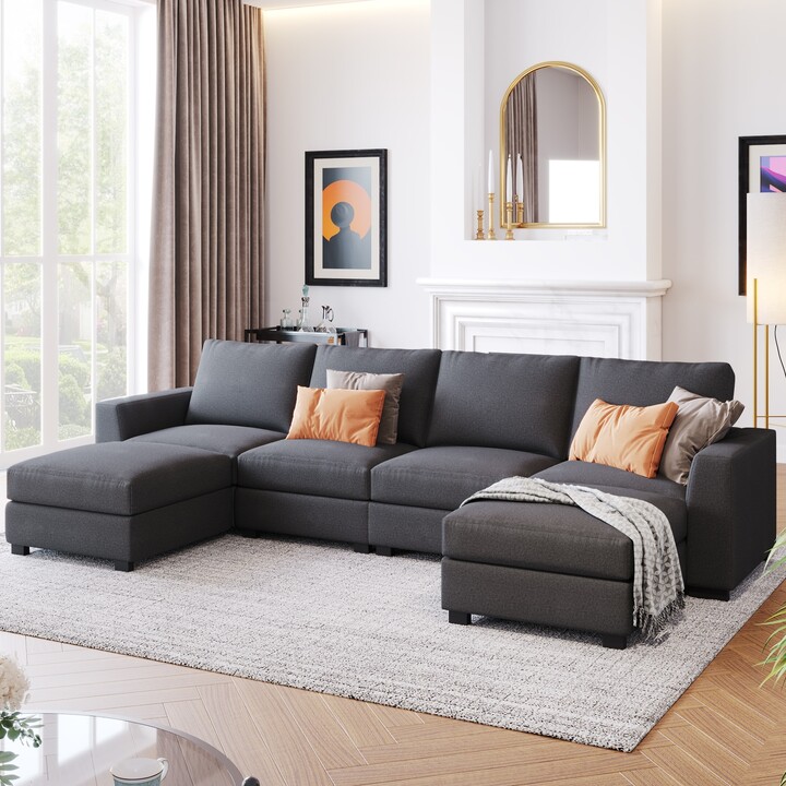 RASOO Living Room 3 Pieces U-Shaped Sofa with 2 Chaises and Removable ...