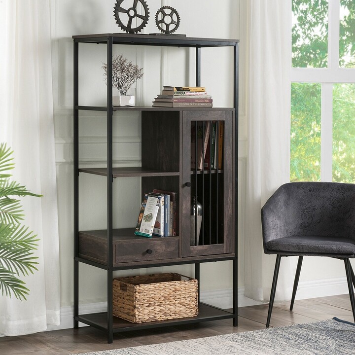 IGEMAN Bookcase and Bookshelf 5 Tier Display Shelf with Doors and ...