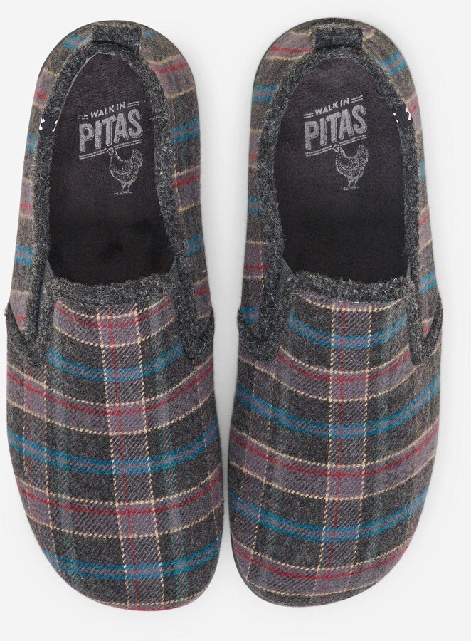 Walk In Pitas Tartan Eco Felt Slippers Grippy Rubber Soles - ShopStyle