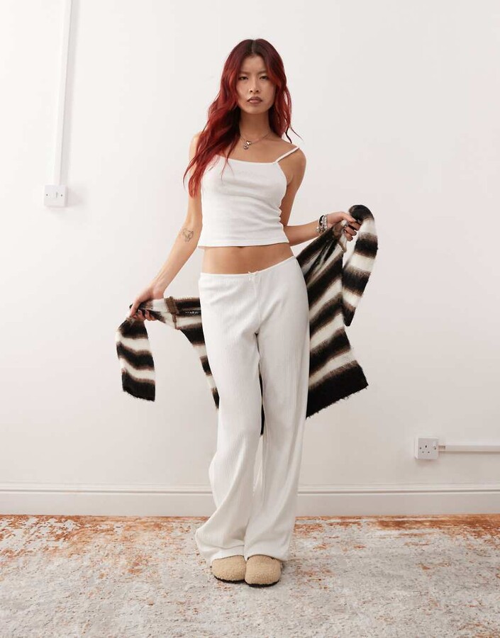 Monki mix and match pointelle lace mini pajama top with small bows in ...