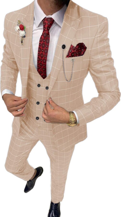 HSLS Men's 3 Piece Slim Fit Men Suit Separates Formal Lattice Wedding ...