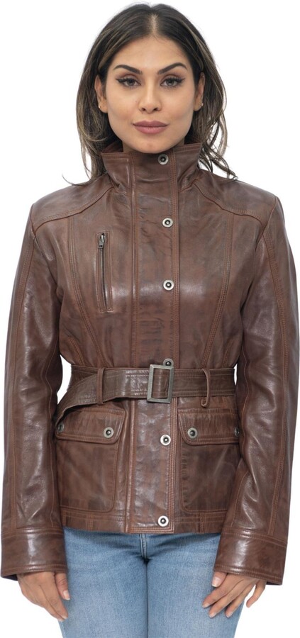 Infinity Leather Military Style Leather Biker Jacket-Phoenix - Brown ...