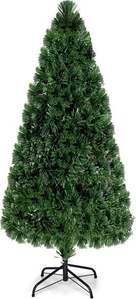 Tangkula 6'Pre-Lit Fiber Optic Artificial PVC Christmas Tree w/ Metal ...