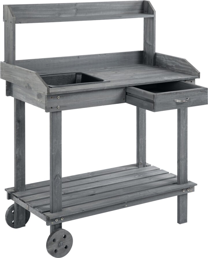 Simplie Fun 36" Gray Potting Bench with Wheels, Sink, Drawer & Storage ...