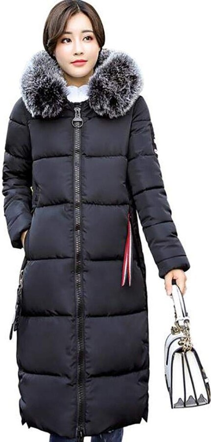 JS One Women's Long Padded Coat Winter Warm Quilted Jacket Hooded Parka ...