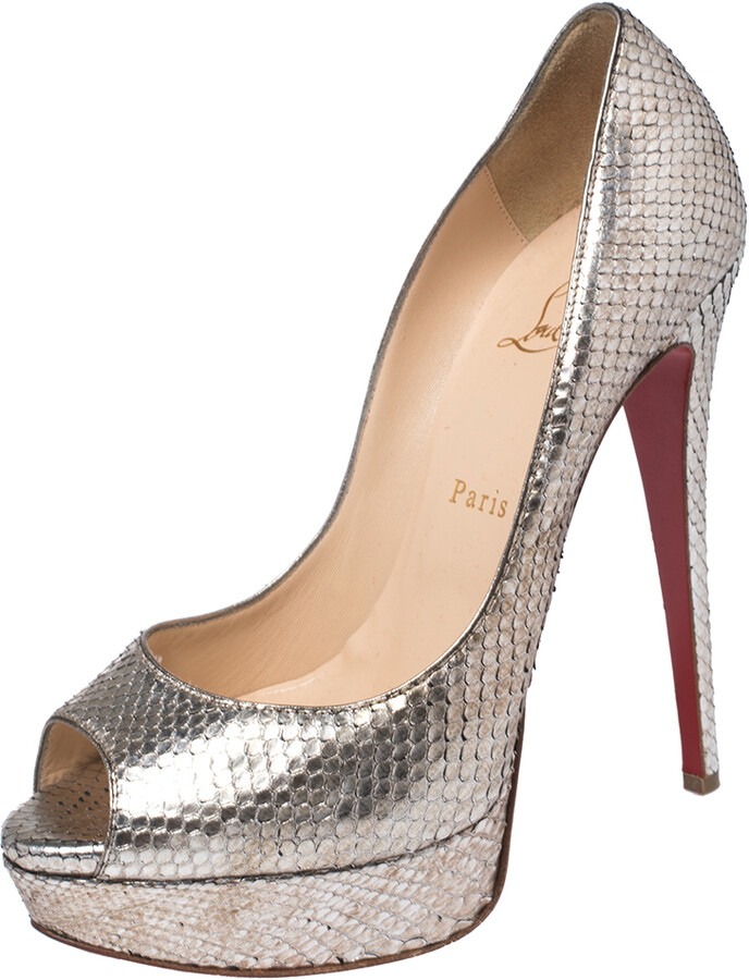 Christian Louboutin Metallic Two Tone Python Lady Peep Toe Platform ...