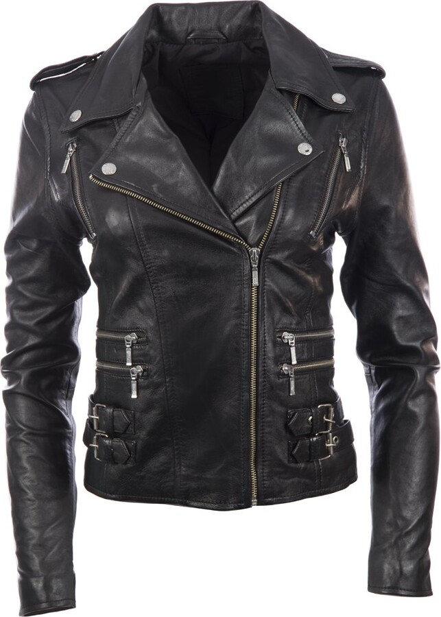 Aviatrix Women's Real Leather Cross-Zip Multi-Zip Biker Jacket (AGSM ...