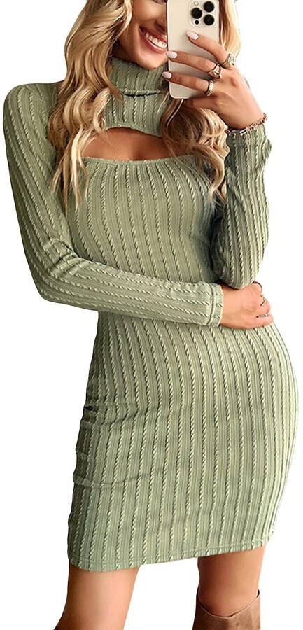 JUNRU Women Dresses Sexy High Neck Hollow Out Wrap Dress - ShopStyle