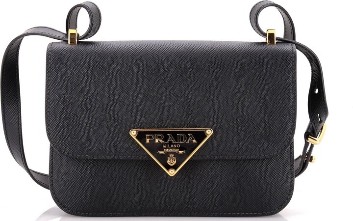 Prada Embleme Triangle Logo Flap Bag Saffiano Leather Small - ShopStyle