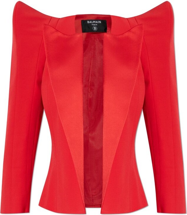 Balmain Structured Shoulders Cropped Crepe Jacket - ShopStyle