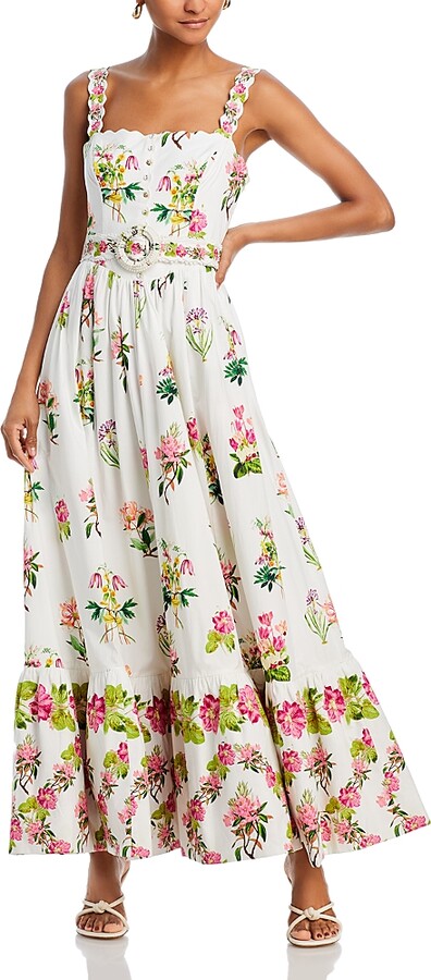 HEMANT AND NANDITA Floral Scallop Trim Belted Maxi Dress - ShopStyle