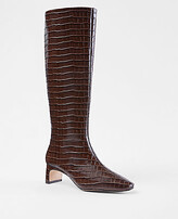 Ann Taylor Embossed Leather Blade Heel Boots - ShopStyle
