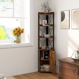 Tangkula 6-tier Corner Shelf with Cabinet 71 Inches Tall Corner ...