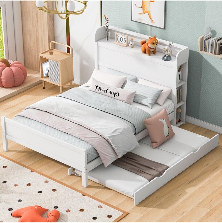 Simplie Fun Full Size Platform Bed With Storage Headboard And Twin Size ...