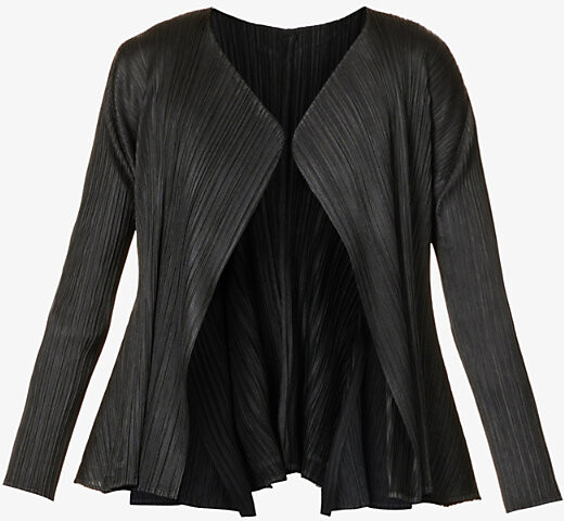 Pleats Please Issey Miyake Womens Black Pleated Woven Cardigan - ShopStyle