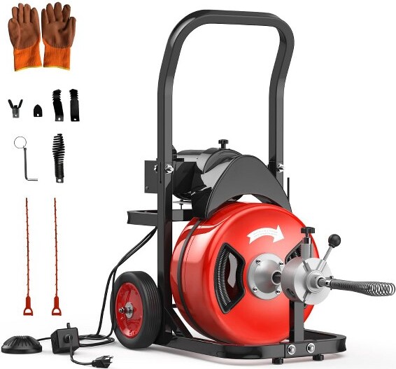WhizMax Drain Cleaning Machine 100 FT 3/8 Inch Cable, Sewer Snake ...