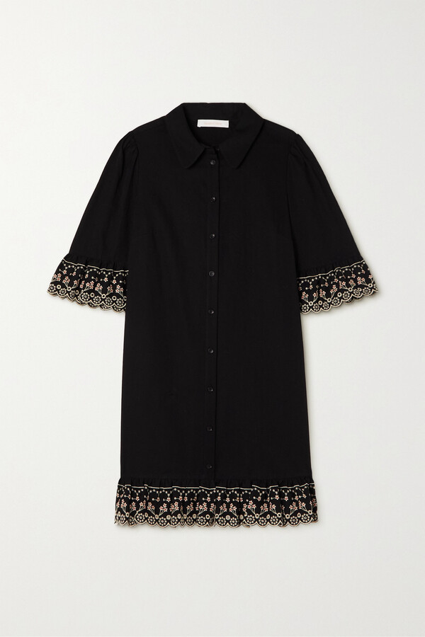 See By Chloe Scalloped Broderie Anglaise Trimmed Cotton Voile Mini