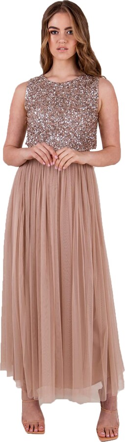 Maya Deluxe Women's Maya Deluxe Taupe Blush Embellished Midaxi ...