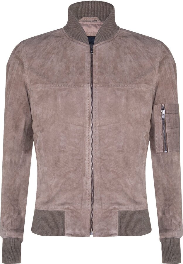 Infinity Leather Mens Sand Goat Suede Bomber Jacket Real Genuine ...