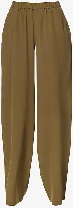 Max Mara Womens Olive Green Zigano Relaxed-fit High-rise Silk Trousers ...