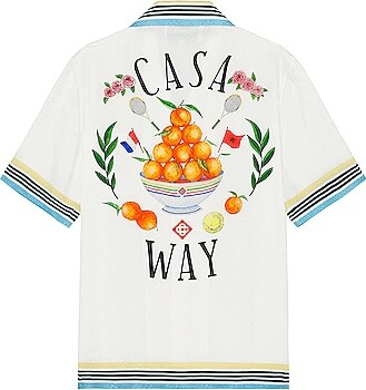 Casablanca Cuban Collar Short Sleeve Shirt in White - ShopStyle
