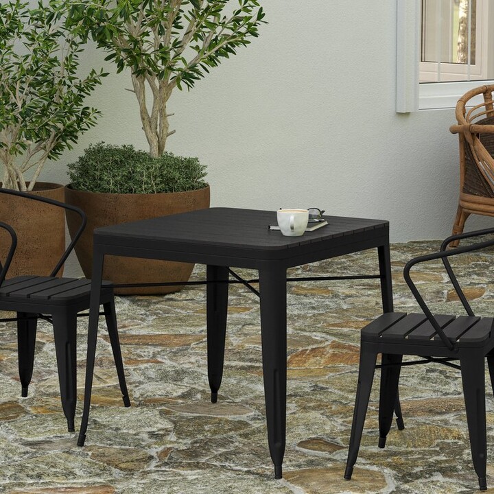 Merrick Lane Hara 31.5" Square Indoor/Outdoor Black Steel Patio Dining ...