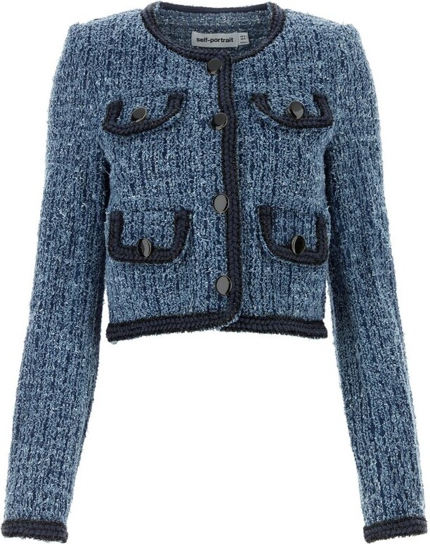 Self-Portrait Textured Denim Jacket - ShopStyle