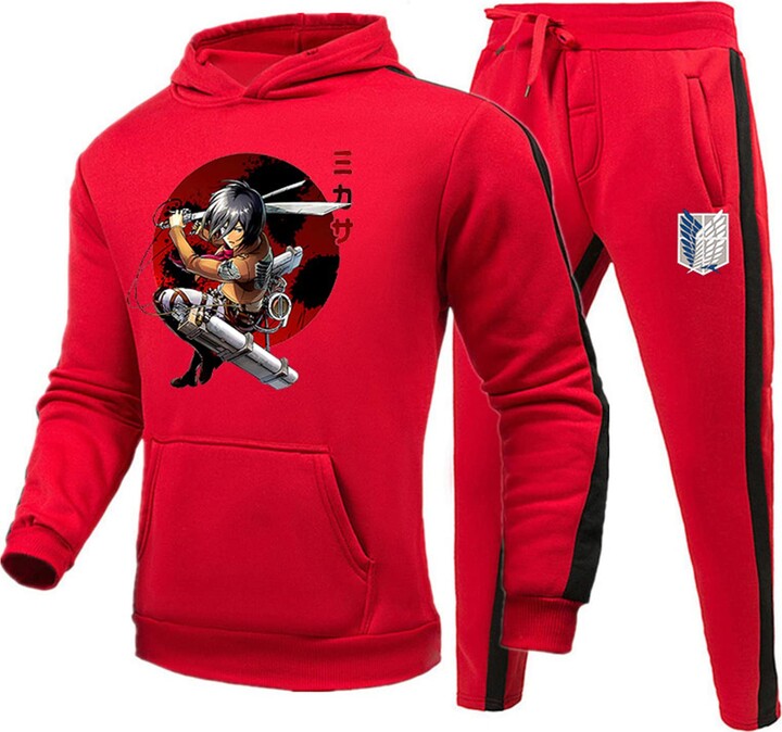 REDTIZE Attack On Titan Hoodie and Sweatpants Set Two Piece Set Anime ...