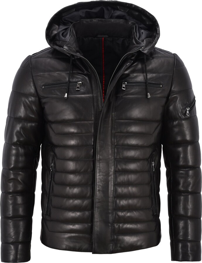 Smart Range Leather Co Ltd Men's Real Leather Jacket Puffer Hooded 100% ...