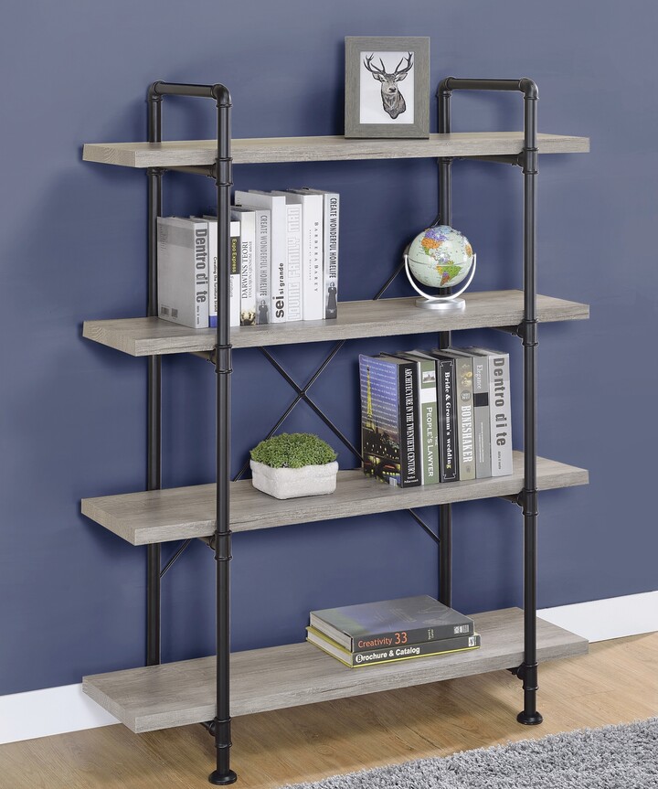 Rustic Pipe Design Frame Home Office Desk and Four Tier Bookcase ...