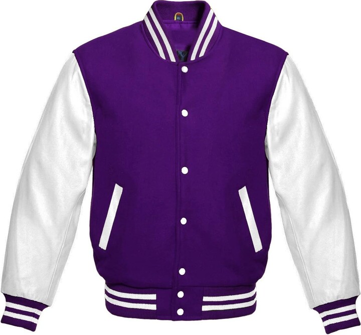 matter store Varsity jacket Wool Body with Genuine White Leather ...