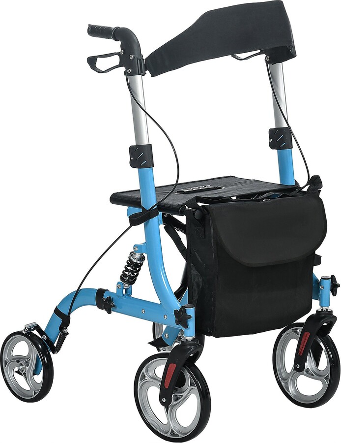 HOMCOM Adjustable 4 Wheel Rollator with Seat Back Folding Mobility ...