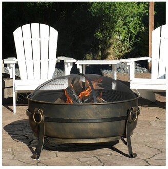 Sunnydaze 34In Fire Pit Steel Cauldron Design With Spark Screen And ...