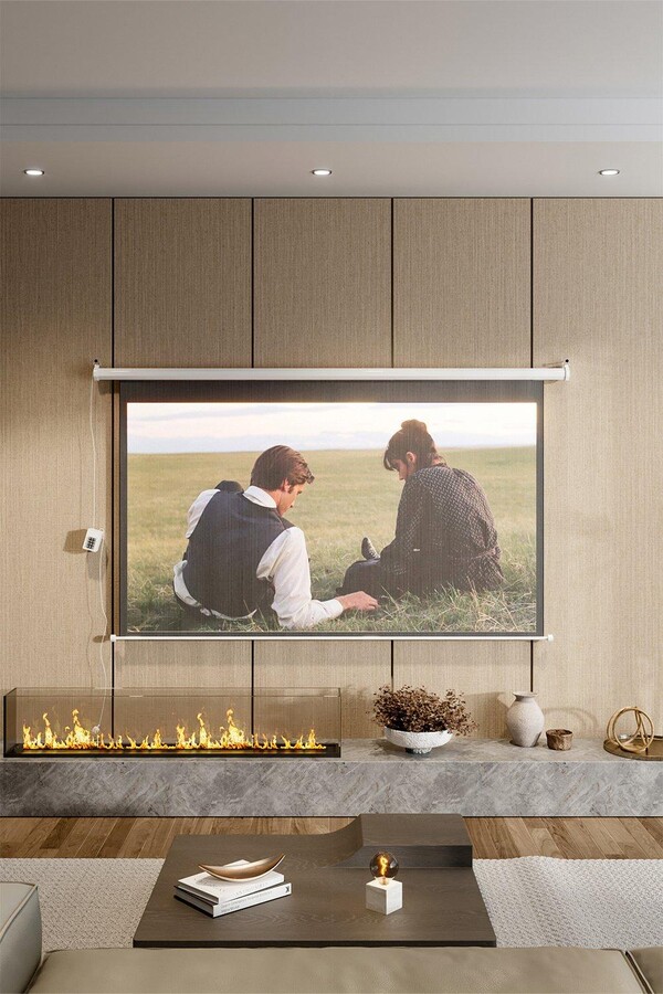 Living and Home 16:9 Electric Motorized Projector Screen with Remote ...