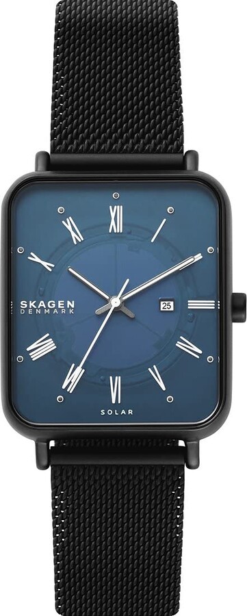 Skagen Men's Ryle Solar-Powered Black-Tone Stainless Steel Mesh Watch ...