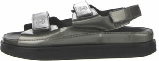 Chanel Interlocking CC Logo Patent Leather Slingback Sandals - ShopStyle