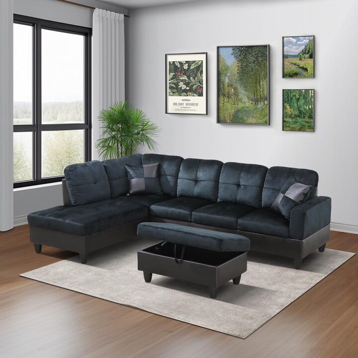 Ball & Cast Flannel and PVC L Shaped Sectional Couches with Storage ...