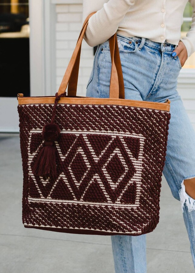 Panache Woven Diamond Pattern Tote Bag In Brown - ShopStyle